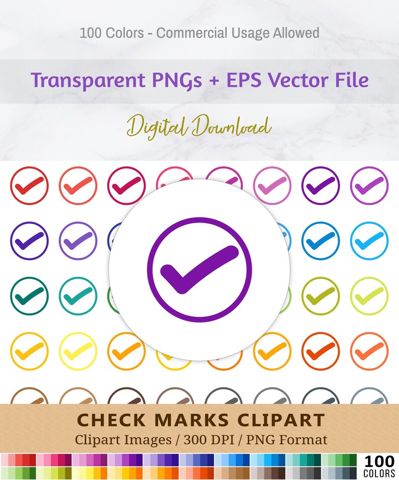 100 Checkmark Clipart, Tick Mark Clip Art, Rainbow Colors, Planner ...