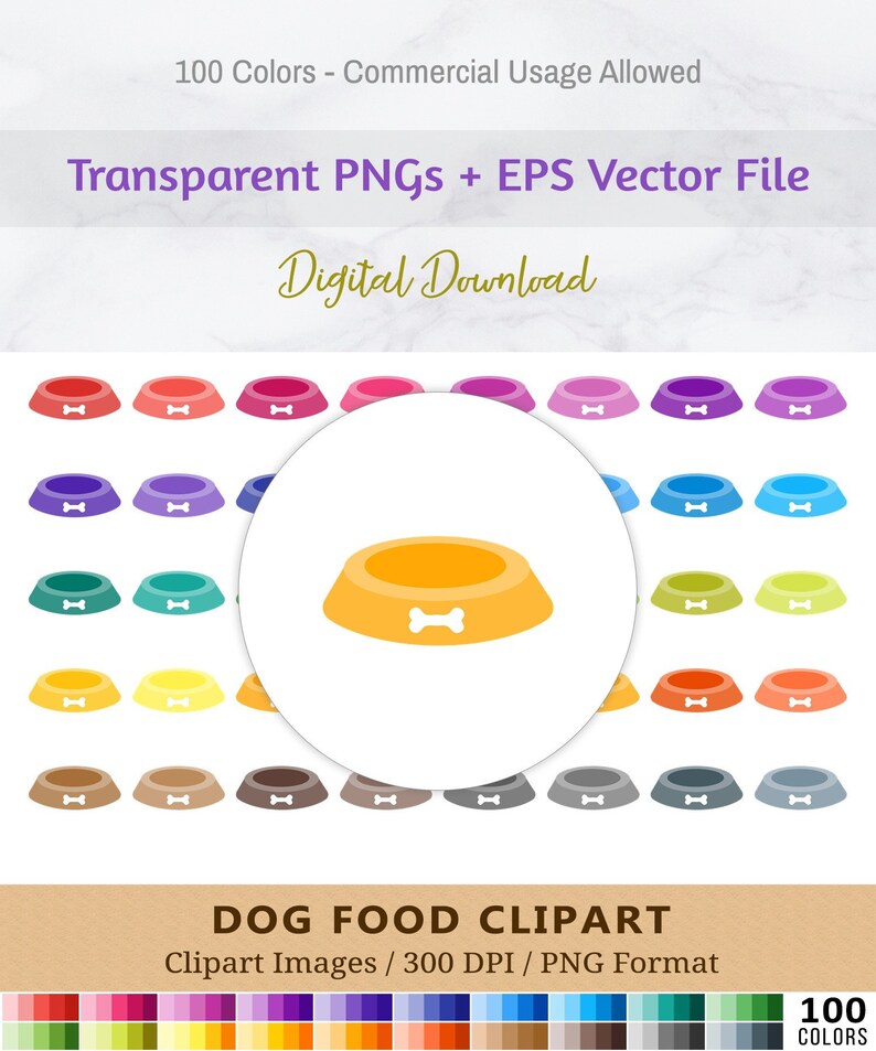 100 Dog Food Clipart, Puppy Pet Food Clip Art, Rainbow Planner ...