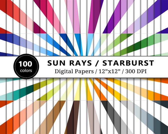 Starburst Digital Paper 100 Rainbow Colors Sun Rays | Etsy