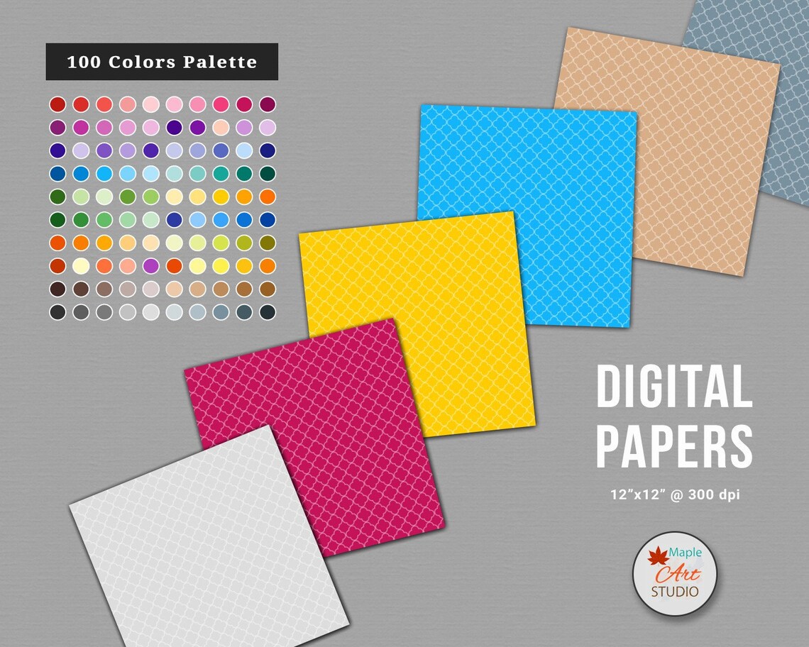 Tinted Quatrefoil Digital Paper, 100 Rainbow Mosaic Moroccan Pattern ...
