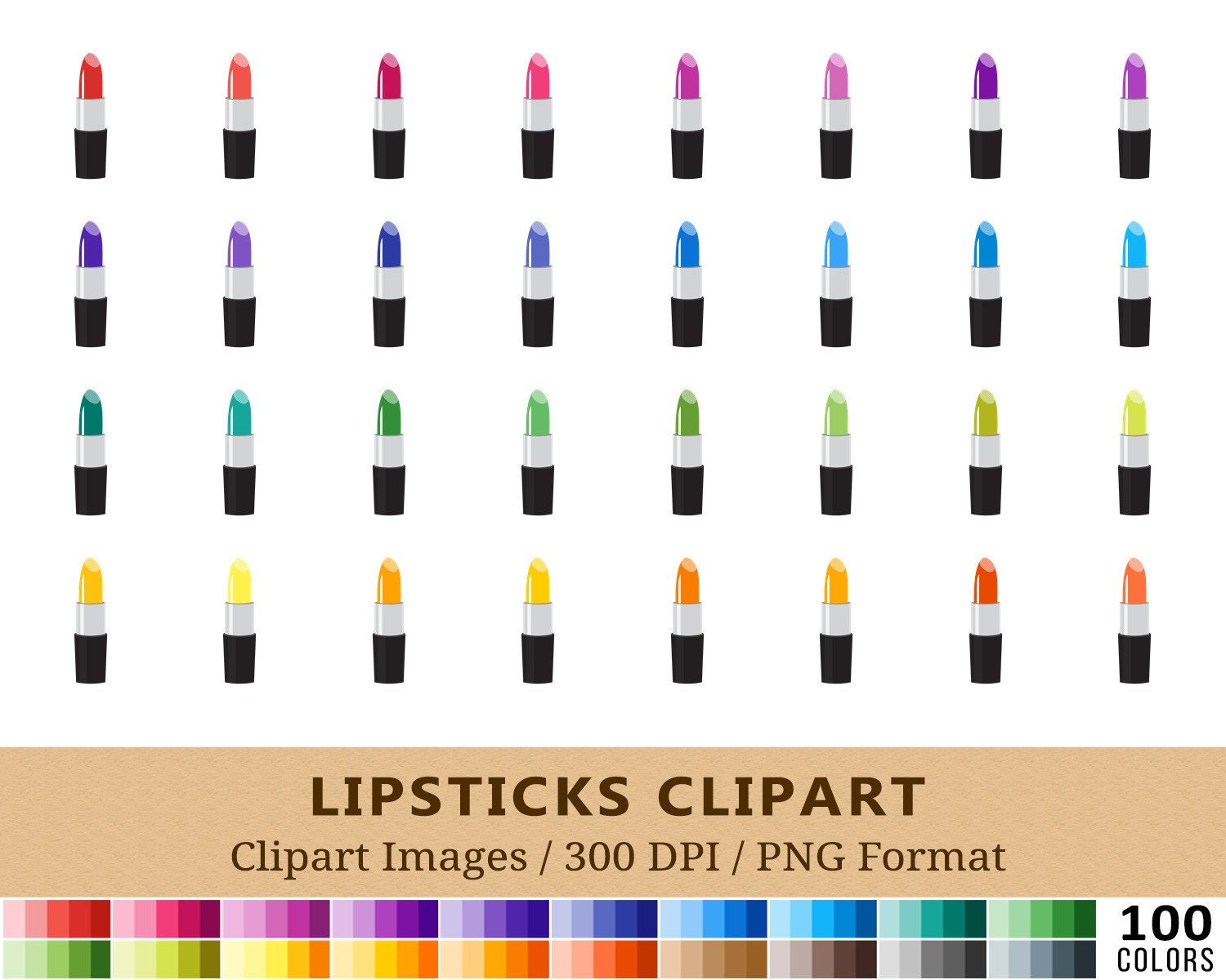 100 Lipstick Clipart, Makeup Clip Art, Rainbow Colors, Lip Stick, Kiss ...