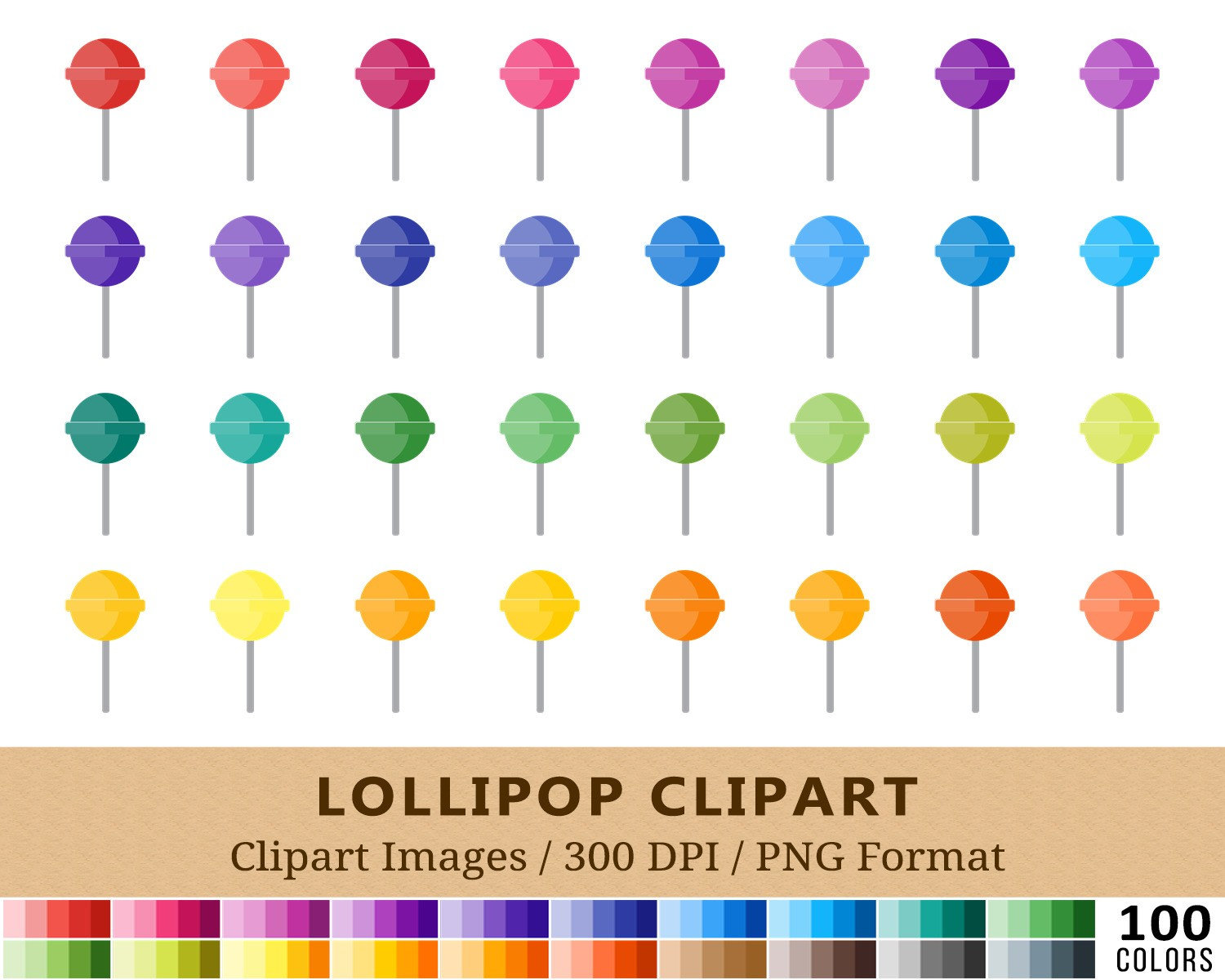 100 Lollipop Clipart, Candy Sweets Clip Art, Rainbow Planner Printable ...