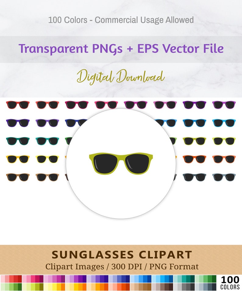 100 Sunglasses Clipart, Fashion Clip Art, Rainbow Colors Planner ...