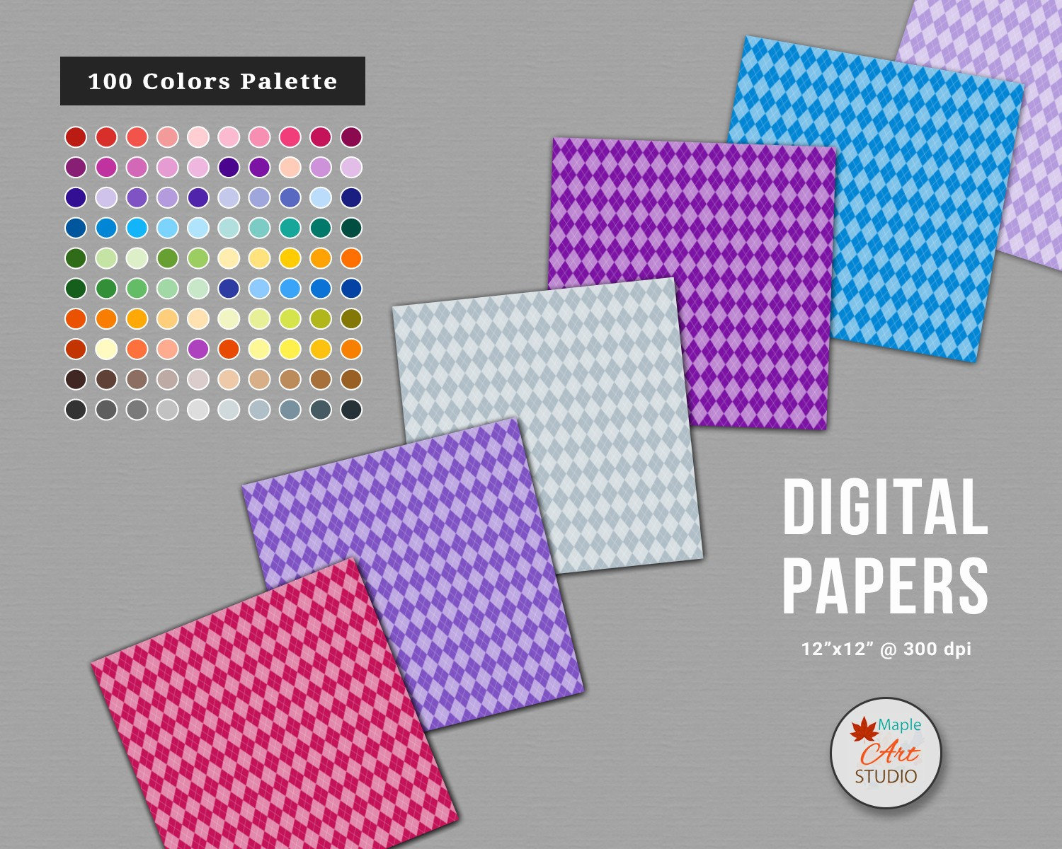 Argyle Digital Paper, 100 Rainbow Colors, Stitched Diamond Scrapbook ...