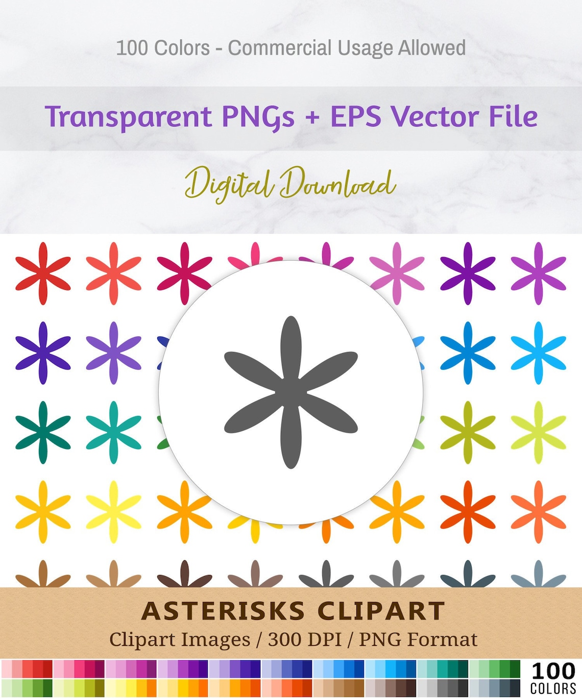 100 Asterisk Clipart Flower Clip Art Rainbow Colors - Etsy