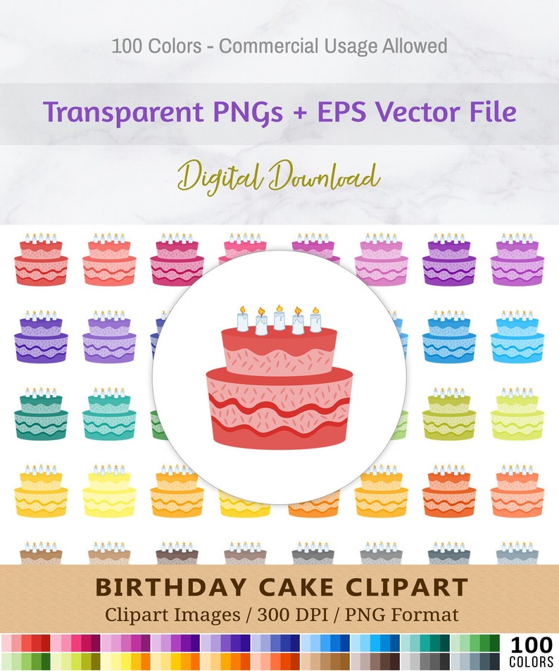 100 Birthday Cake Clipart, Birthday Clip Art, Rainbow Colors ...