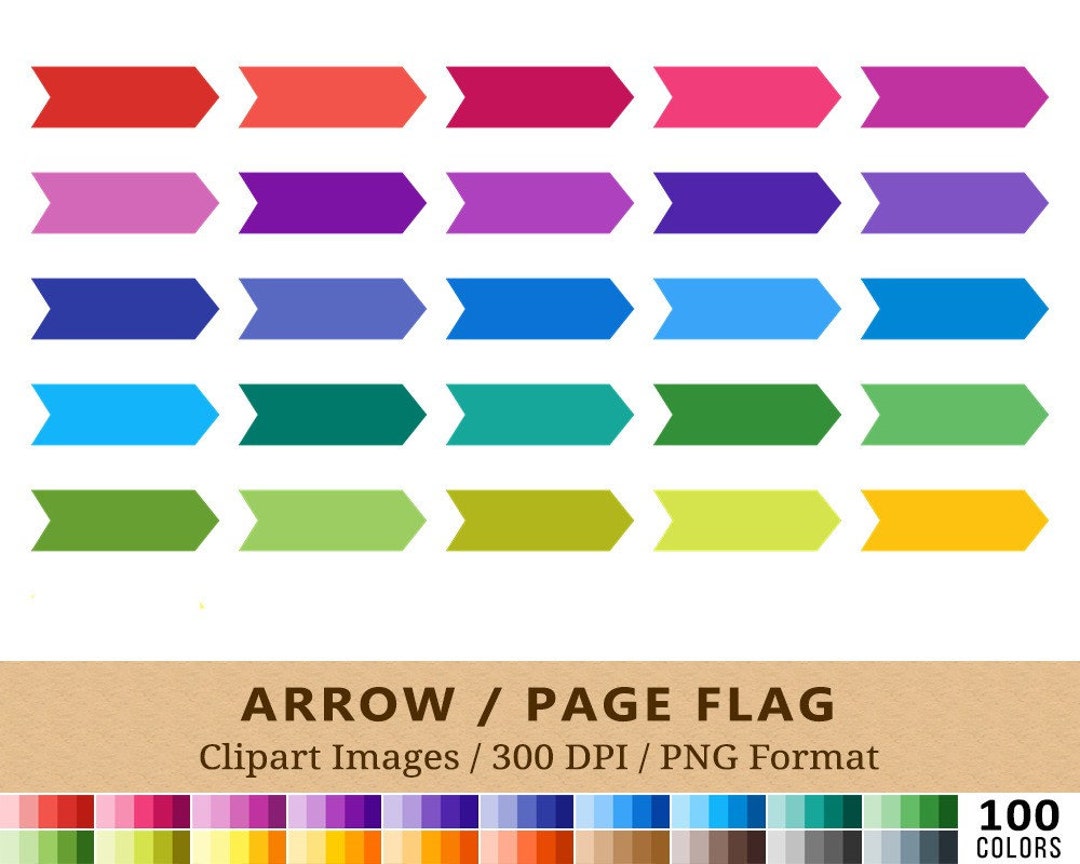 100 Page Flags Clipart, Arrow Clip Art, Rainbow Colors, Tab Flag ...