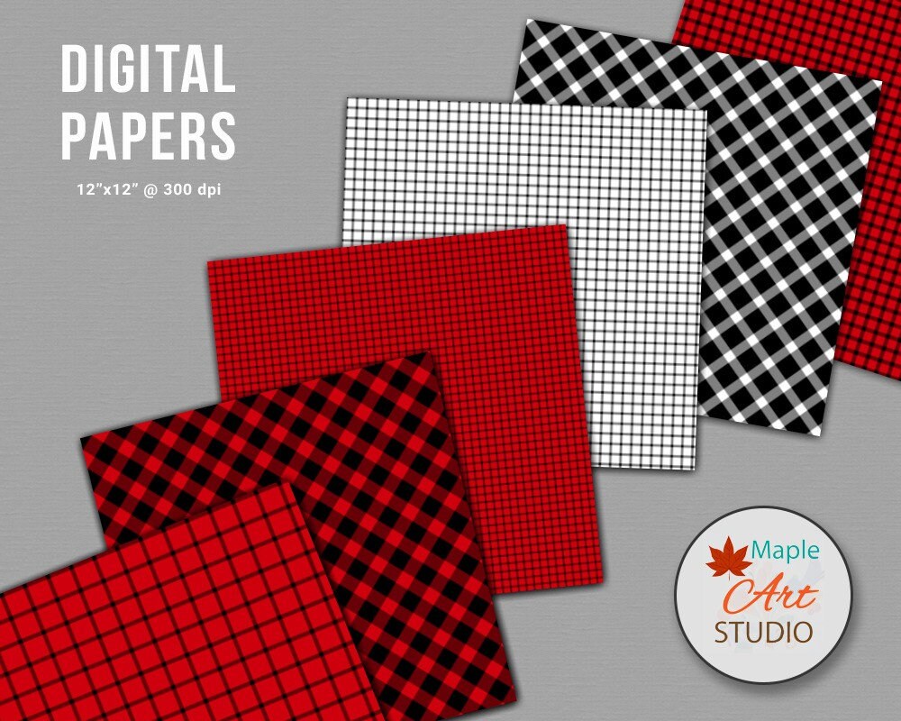 Red Buffalo Check Plaid, Lumberjack Flannel, Digital Papers Pack, Red ...
