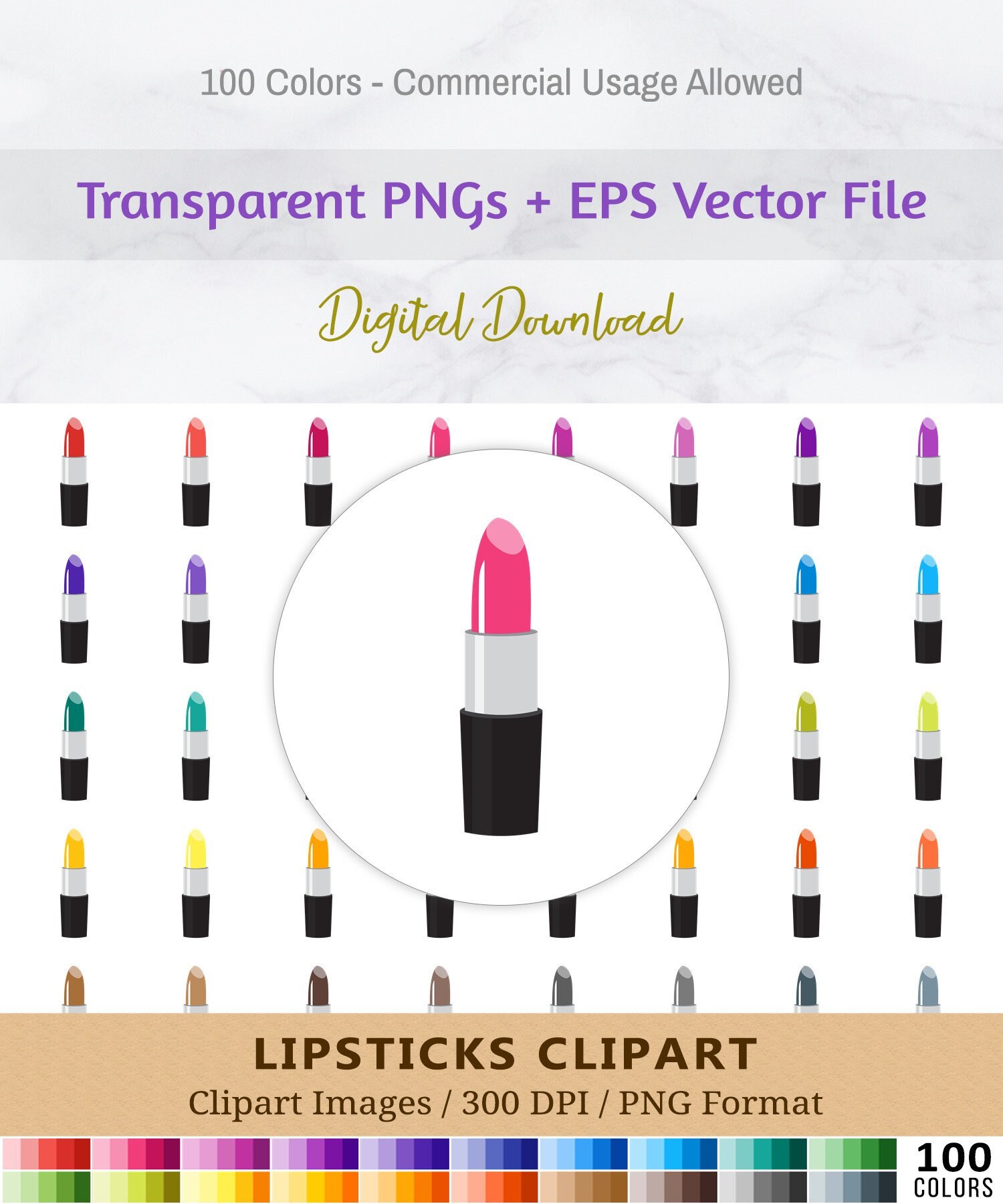 100 Lipstick Clipart, Makeup Clip Art, Rainbow Colors, Lip Stick, Kiss ...