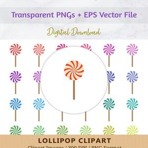 100 Lollipop Clipart, Candy Sweets Clip Art, Rainbow Planner Printable ...