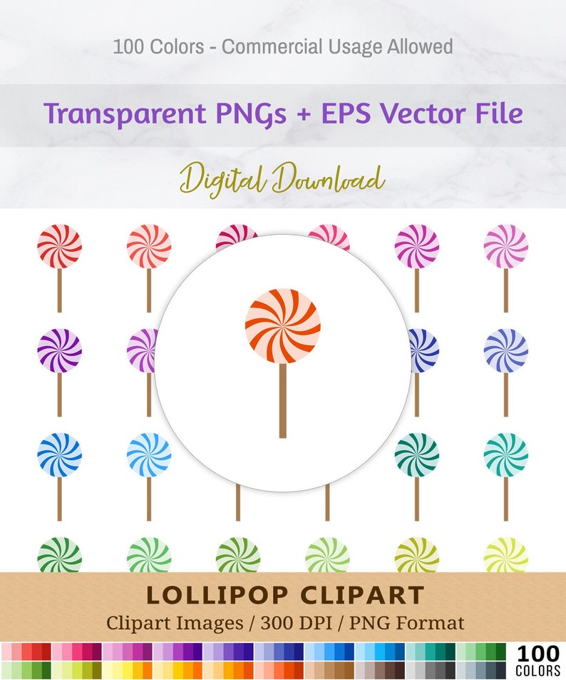 100 Lollipop Clipart, Candy Sweets Clip Art, Rainbow Planner Printable ...