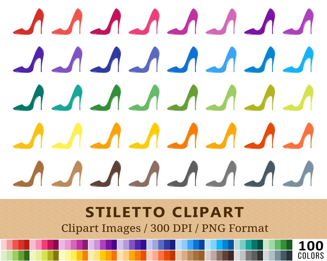 100 Stiletto Shoes Clipart, Girly High Heels Clip Art, Rainbow Colors ...
