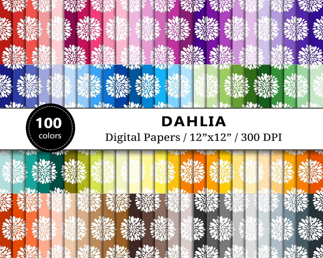 Dahlia Digital Paper, 100 Rainbow Colors, Scrapbook Papers Printable ...