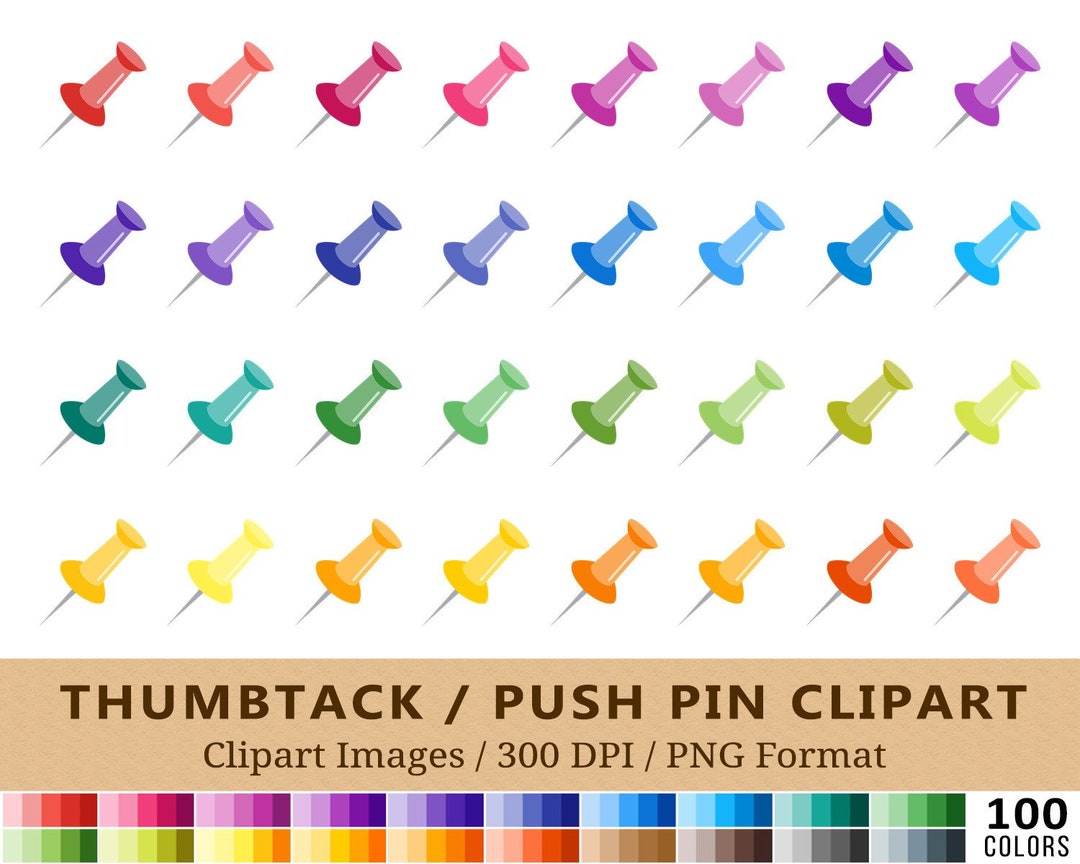 100 Thumbtack Clipart, Push Pins Clip Art, Rainbow Thumb Tack Planner ...