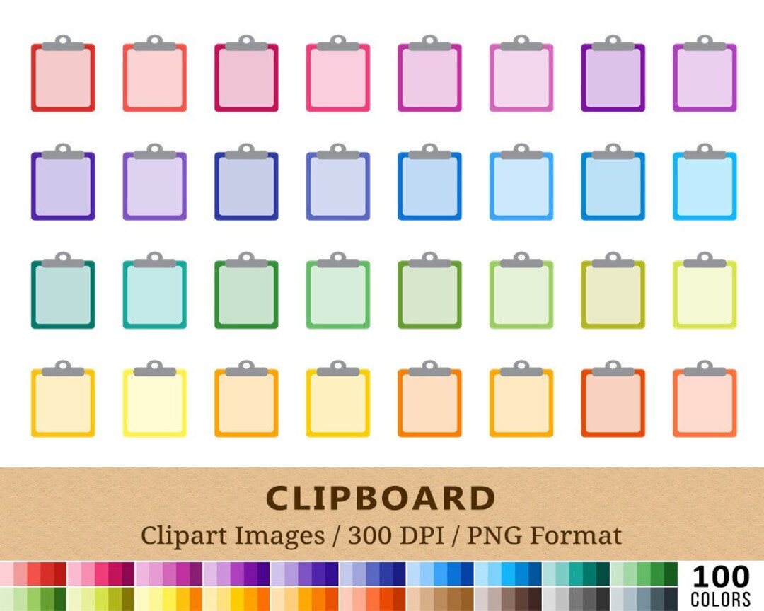 100 Clipboard Clipart, Office Supplies Clip Art, Rainbow Colors ...