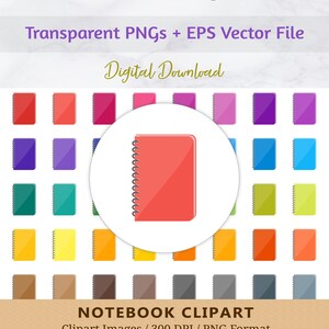 100 Notebook Clipart, Back to School Clip Art, Rainbow Colors Planner ...