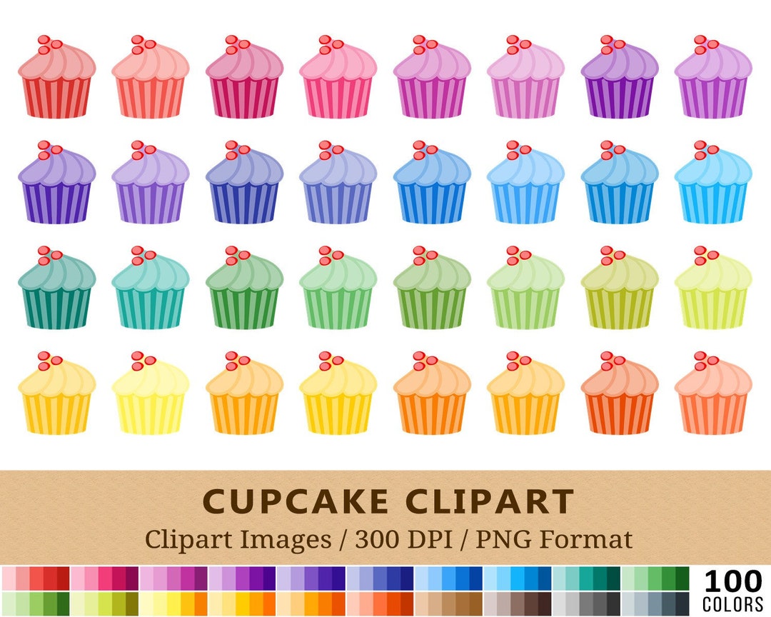 100 Cupcake Clipart, Birthday Clip Art, Rainbow Colors, Celebration ...