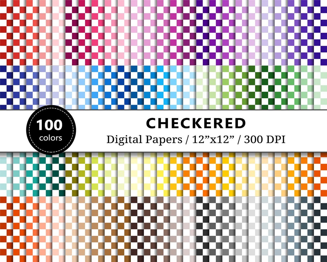 Checkered Digital Papers Pack, Checkerboard Printable Paper, 100 ...