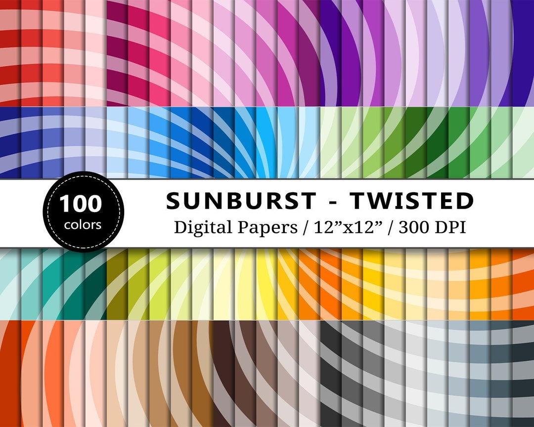 Twisted Sunburst Digital Paper, 100 Rainbow Colors, Tinted Star Burst ...
