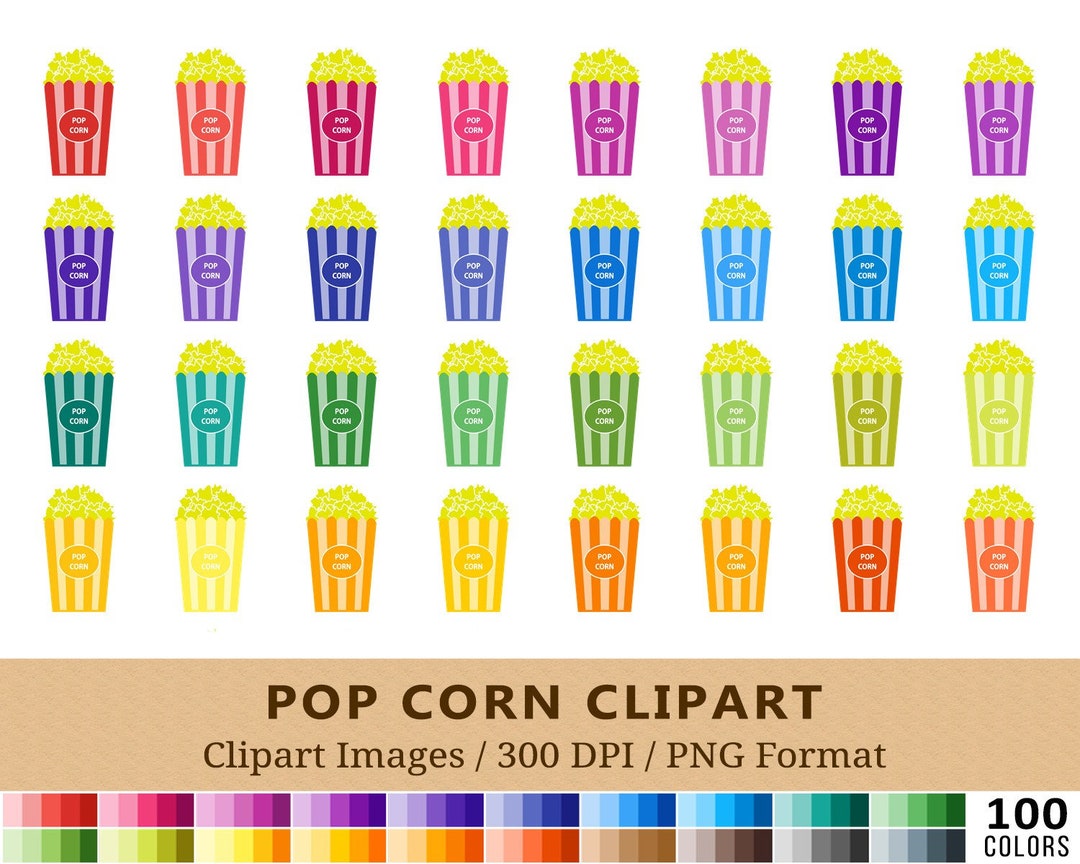 100 Popcorn Clipart, Pop Corn Clip Art, Rainbow Colors, Movie Night ...