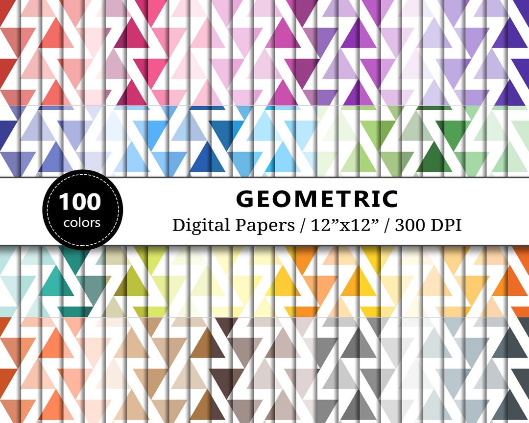 Geometric Digital Papers, 100 Rainbow Colors, Polygonal Patterns ...