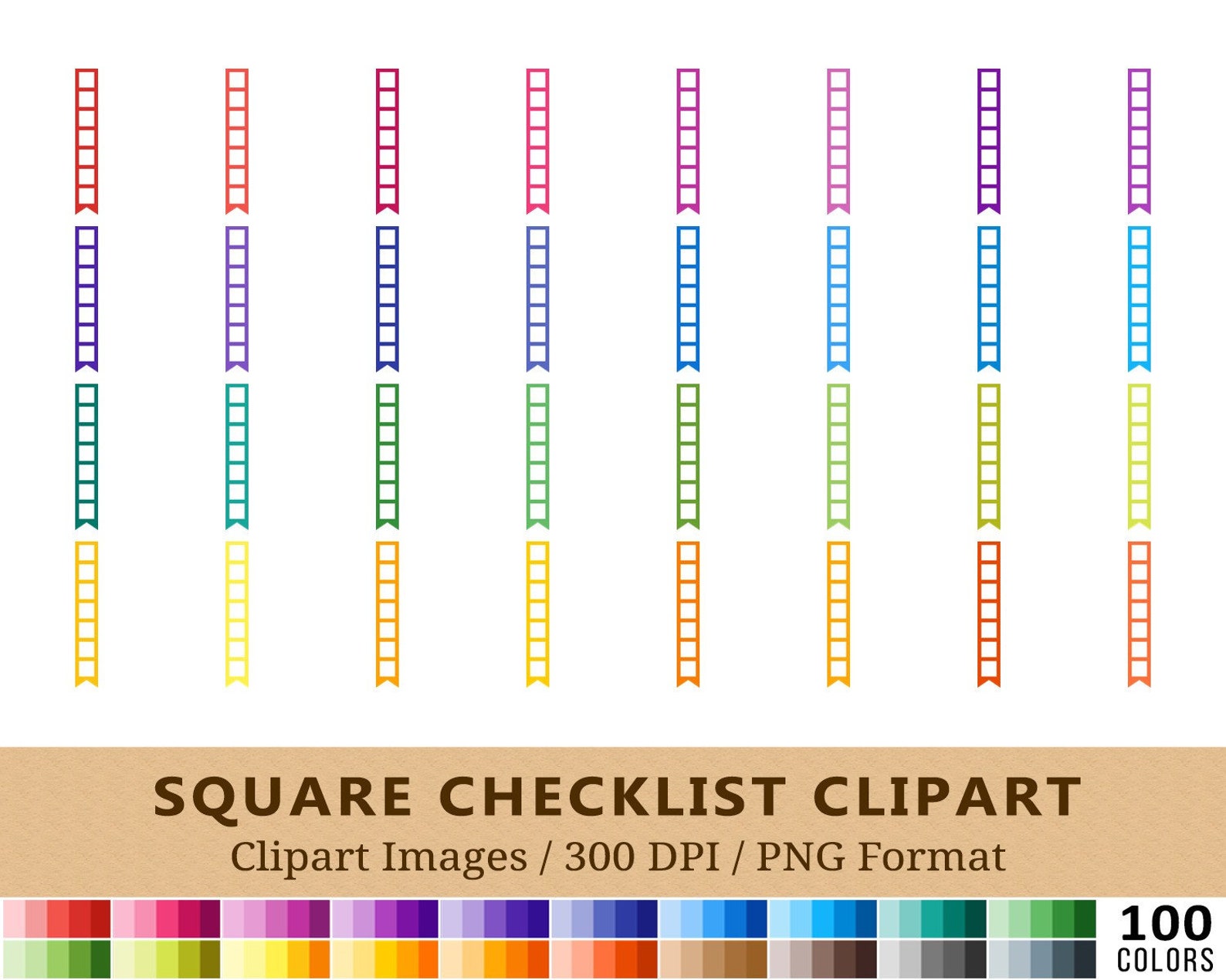 100 Square Checklist Clipart, Checklist Planner Box Clip Art, Rainbow ...