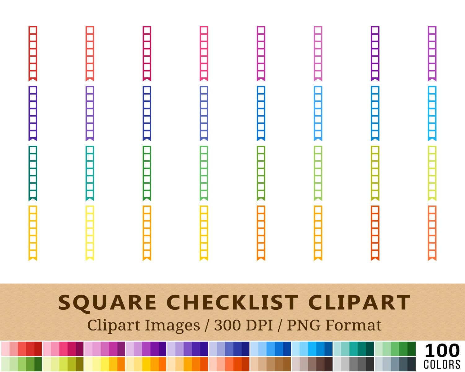 100 Square Checklist Clipart, Checklist Planner Box Clip Art, Rainbow ...