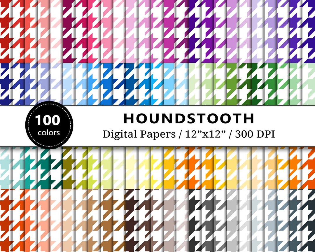 Houndstooth Digital Paper, 100 Rainbow Hounds Tooth Check Pattern ...