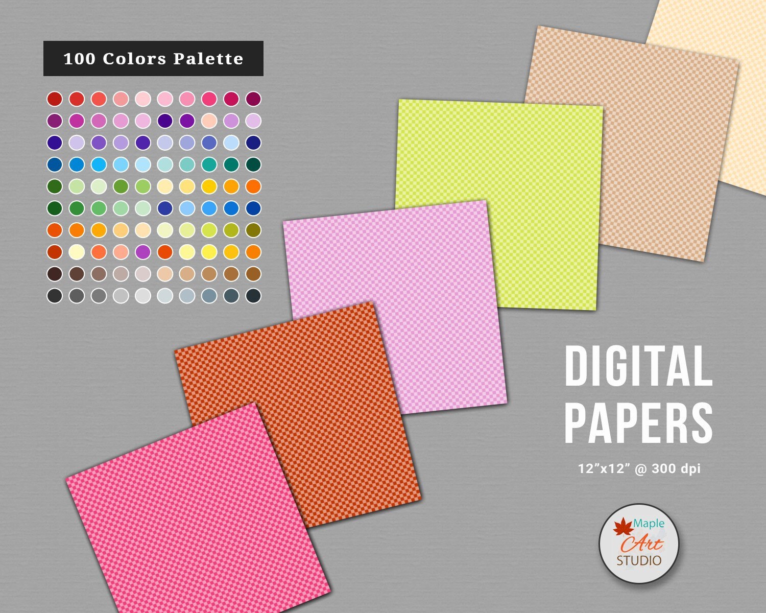 Tinted Checkered Digital Papers, Checkerboard Printable, 100 Rainbow ...