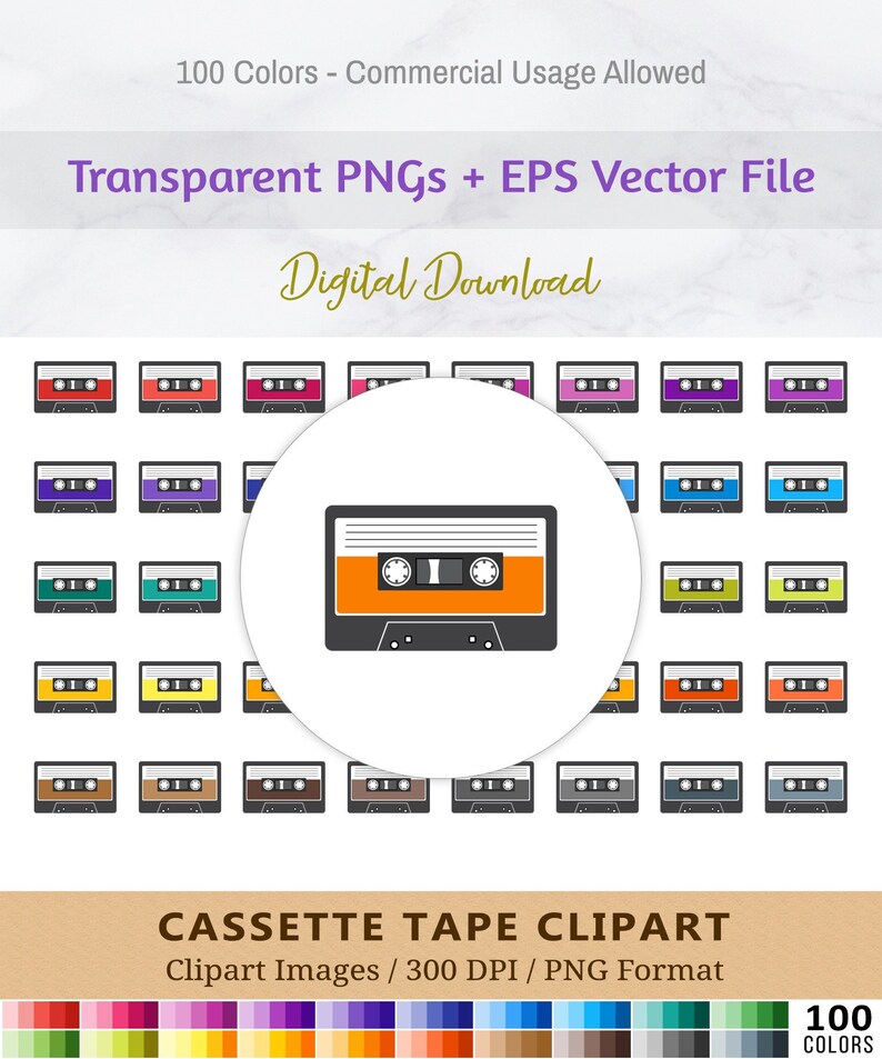 100 Cassette Tape Clipart, Audio Music Clip Art, Rainbow Podcast ...