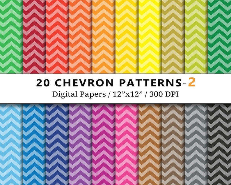 20 Chevron Digital Paper Pack, Chevron Printable Paper, Scrapbook Paper ...