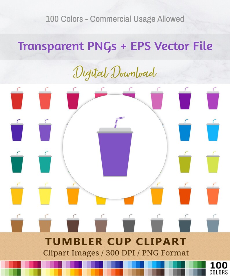 100 Travel Mug Clipart, Coffee Tumbler Cup Clip Art, Rainbow Colors ...