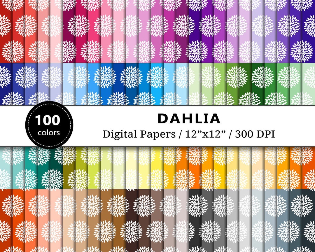 Dahlia Digital Paper, 100 Rainbow Colors, Scrapbook Papers Printable ...