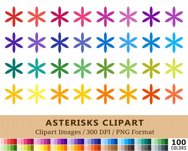 100 Asterisk Clipart, Flower Clip Art, Rainbow Colors, Functional ...