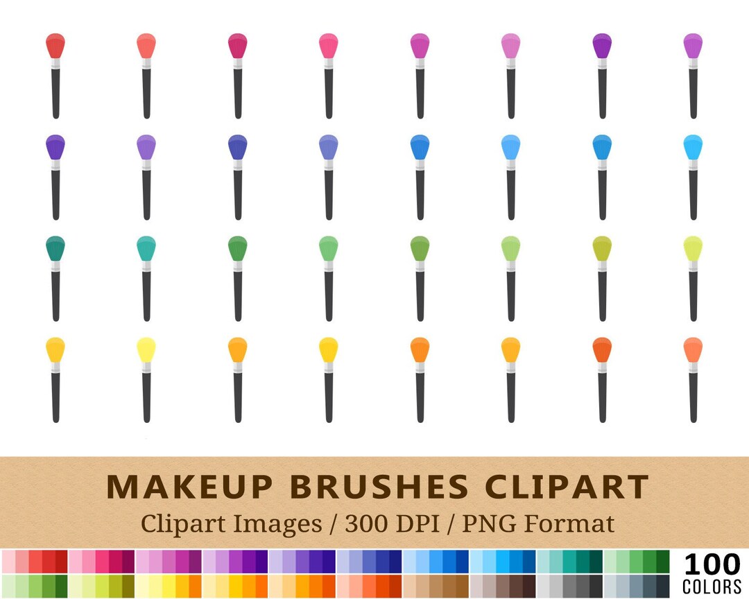 100 Makeup Brush Clipart, Cosmetic Brushes Clip Art, Rainbow Colors ...