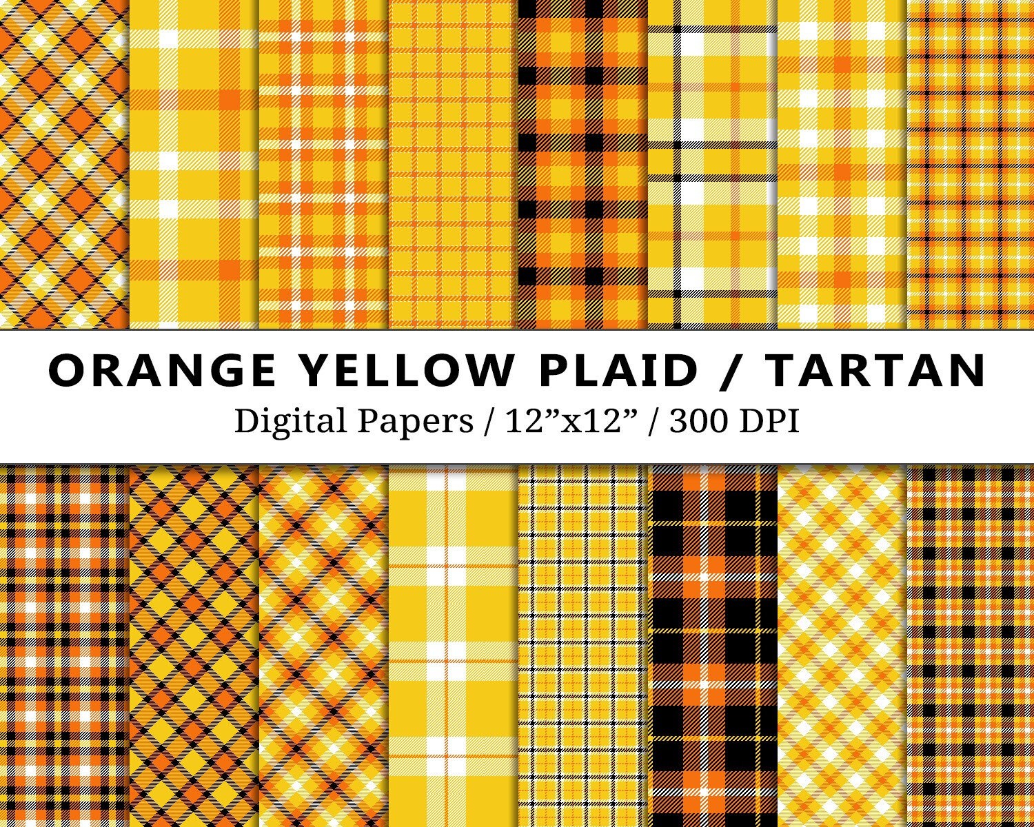 Halloween Plaid Tartan Digital Papers, Lumberjack Flannel, Orange ...