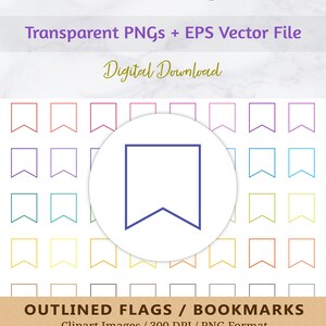 100 Flag Outline Clipart, Bookmark Clip Art, Rainbow Colors, Planner ...