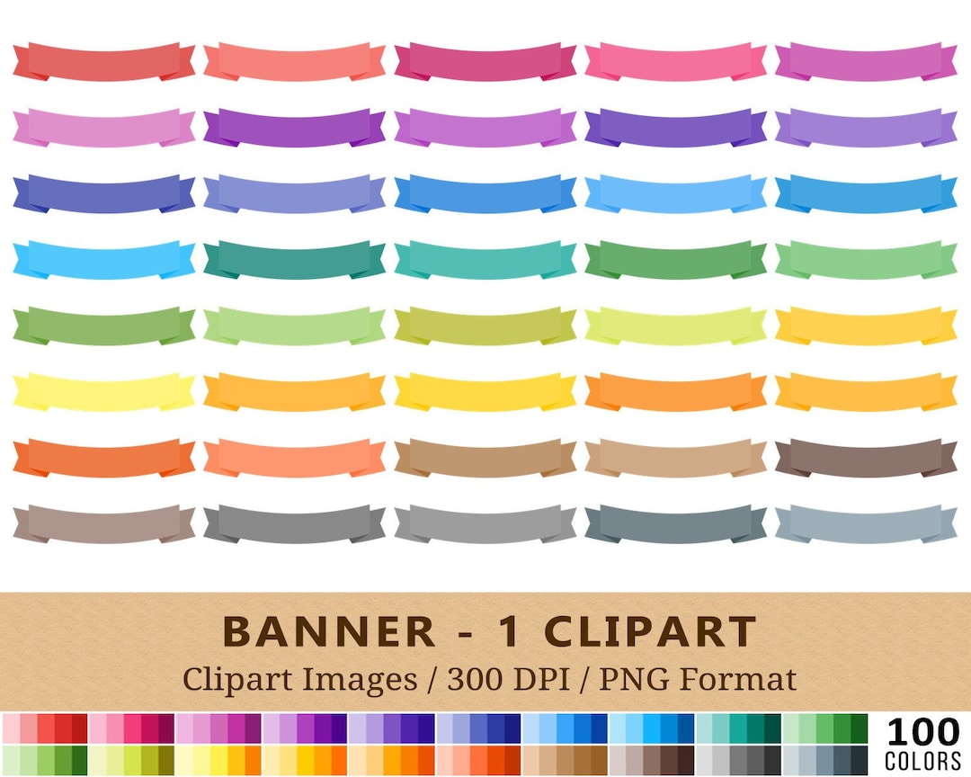 100 Ribbon Banner Clipart, Banners Clip Art, Rainbow Colors, Labels ...