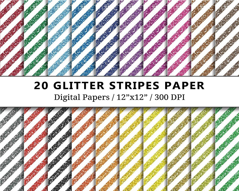 Glitter Stripes Digital Paper, Glitter Textures, Striped Paper ...