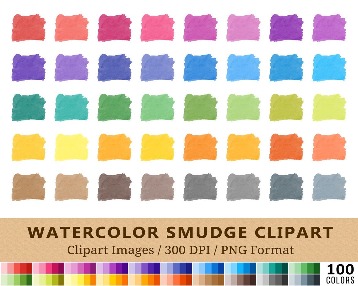 100 Watercolor Splash Clipart, Smudge Clip Art, Rainbow Colors ...