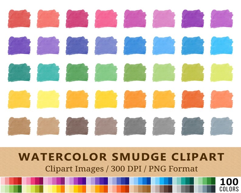 100 Watercolor Splash Clipart, Smudge Clip Art, Rainbow Colors ...