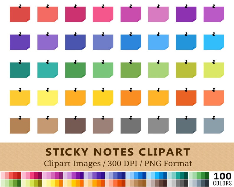 100 Sticky Note Clipart, Reminder Clip Art, Rainbow Colors, Office Memo ...