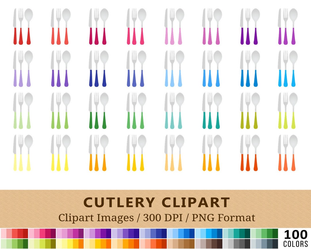 100 Cutlery Set Clipart, Fork Knife Spoon Clip Art, Rainbow, Food Meal ...