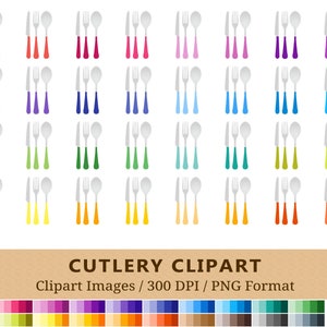 100 Cutlery Set Clipart, Fork Knife Spoon Clip Art, Rainbow, Food Meal ...