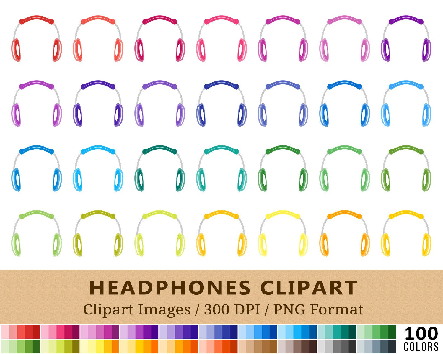 100 Headphones Clipart, Music Headset Clip Art, Rainbow Colors, Planner ...
