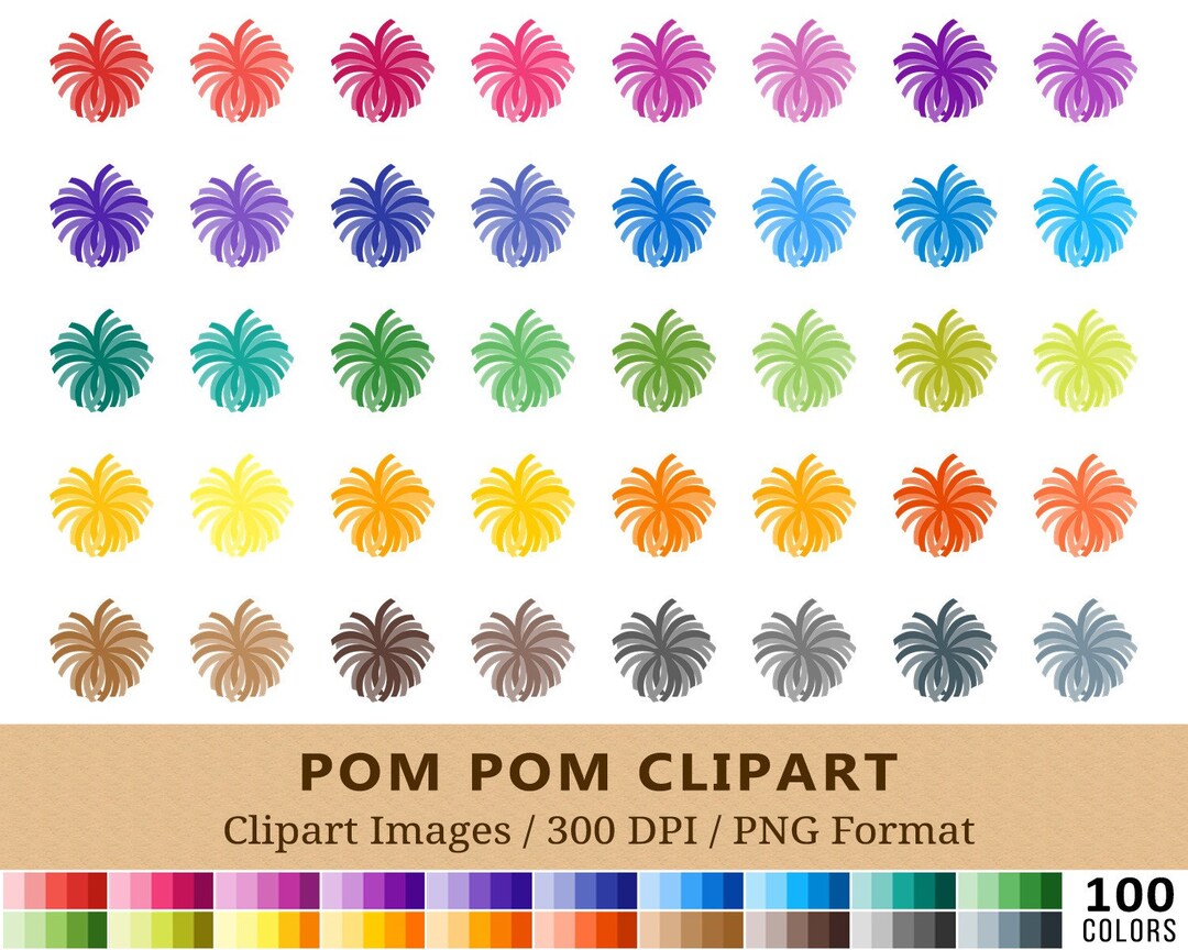 100 Pom Pom Clipart, Garland Clip Art, Rainbow Colors, Party Poms ...