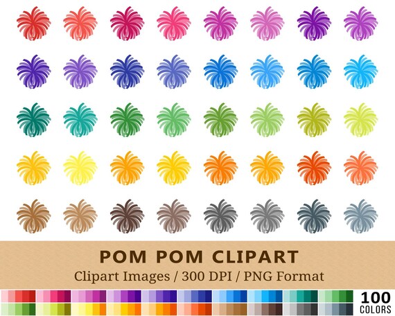 100 Pom Pom Clipart Garland Clip Art Rainbow Colors Party | Etsy