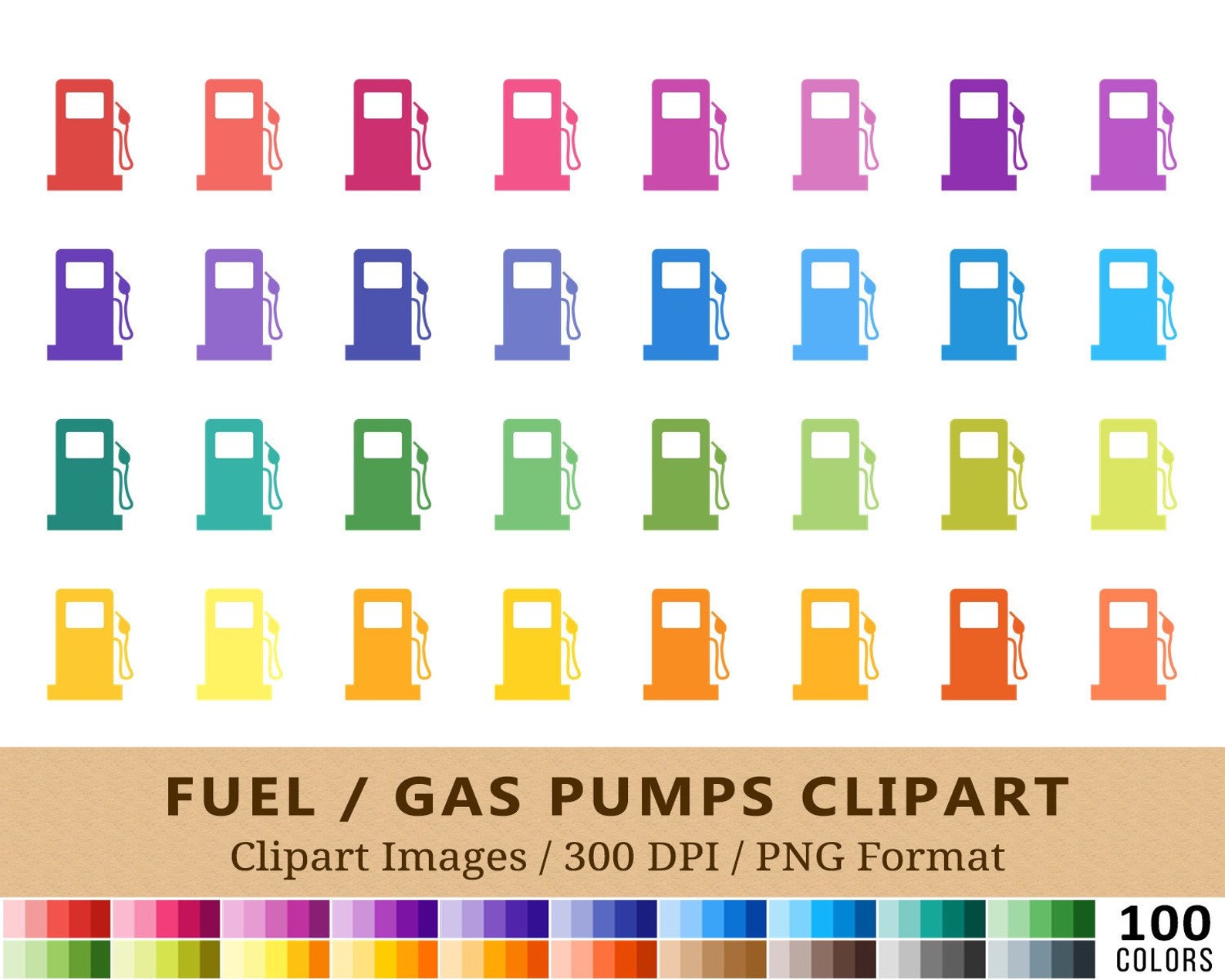 100 Gas Pump Clipart, Gasoline Clip Art, Rainbow Colors, Planner ...