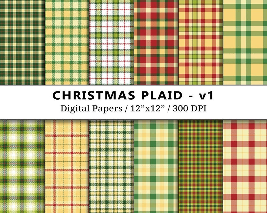 Christmas Tartan Plaid Digital Papers, Red and Green, Gingham Patterns ...