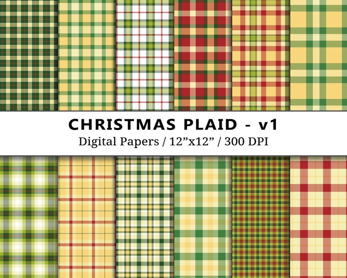 Christmas Tartan Plaid Digital Papers, Red and Green, Gingham Patterns ...
